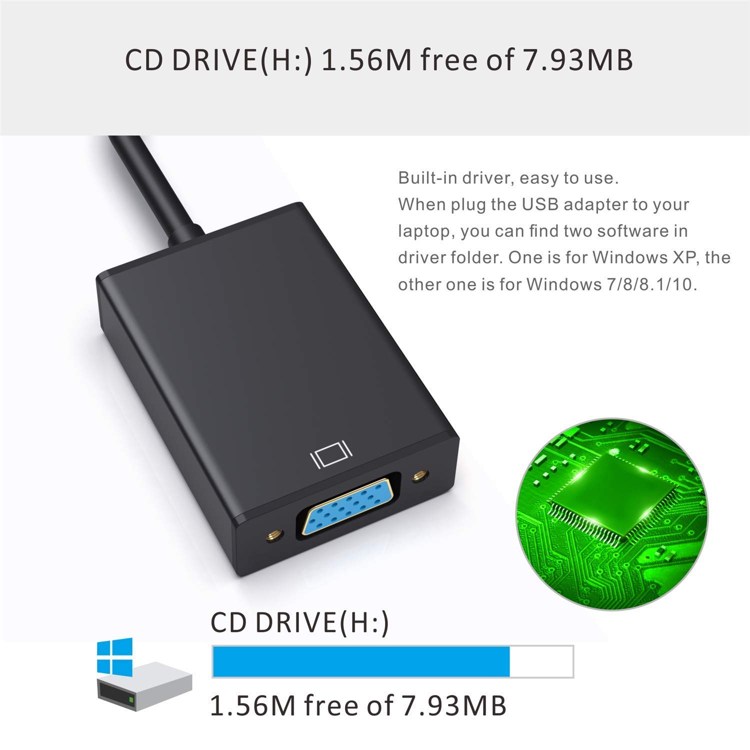 ABLEWE USB to VGA Adapter, USB 3.0/2.0 to VGA Multi-Display Converter Support Resolution 1080p for Win 7/8/8.1/10(Not Support MAC/Chromebook)