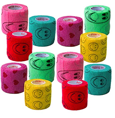 Prairie Horse Supply 2 Inch Vet Wrap Tape Bulk (Assorted Patterns) (Pack of 12) Self Adhesive Adherent Adhering Flex Bandage Grip Roll Dog Cat