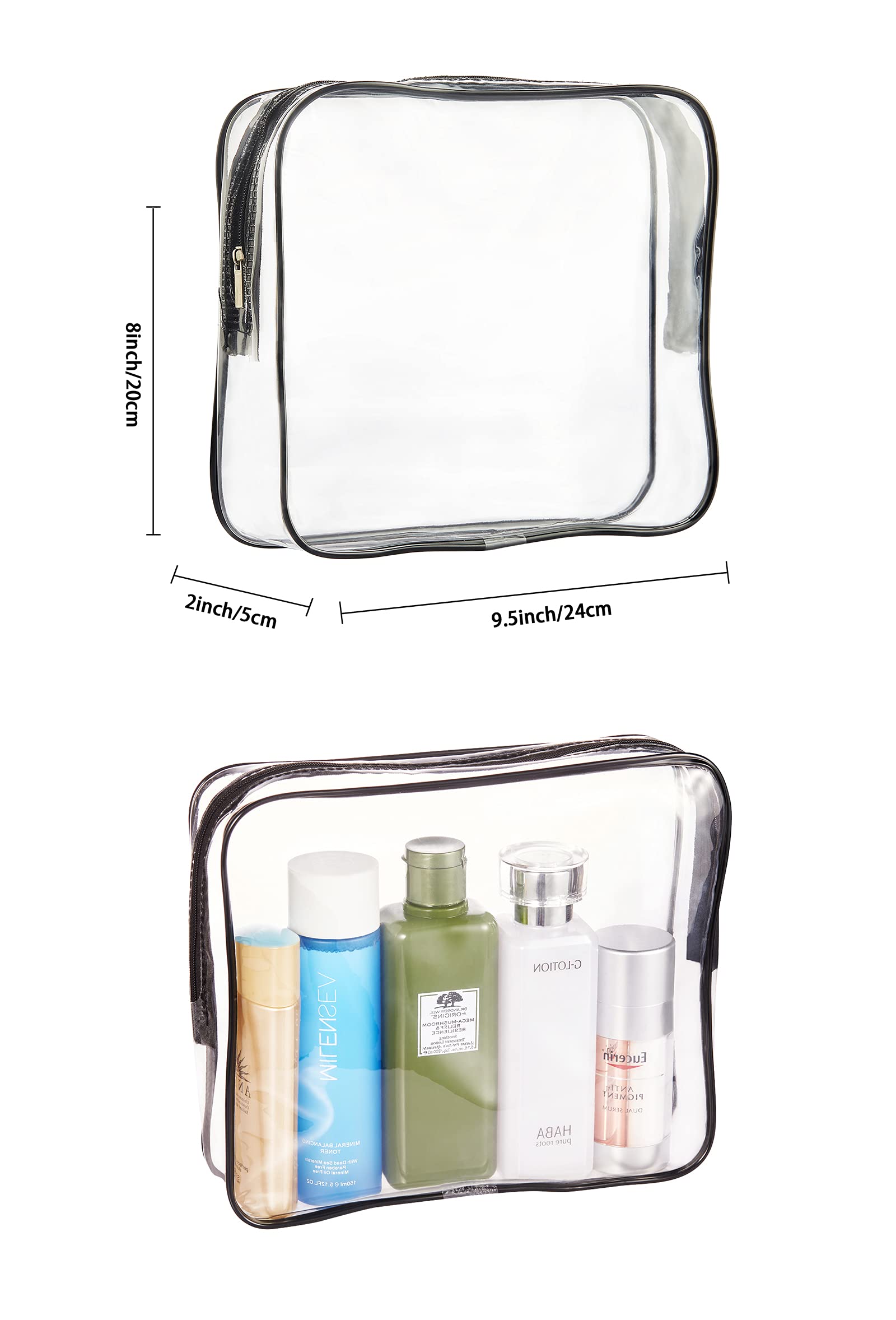 NATURAL STYLE 3 Pieces Clear Makeup Cosmetic Bags for Travel, TSA Approved Clear Toiletry Bag Set with Zipper, Waterproof Transparent PVC Packing Cubes Organizer Storage Bag (Black)