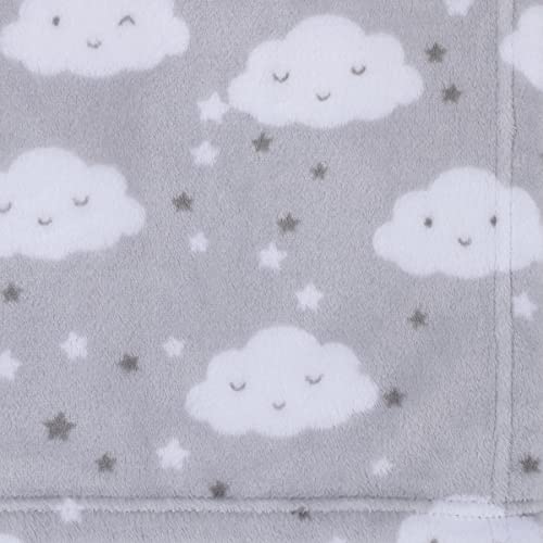 NoJo Little Love Super Soft Gray and White Clouds and Stars Plush Baby Blanket