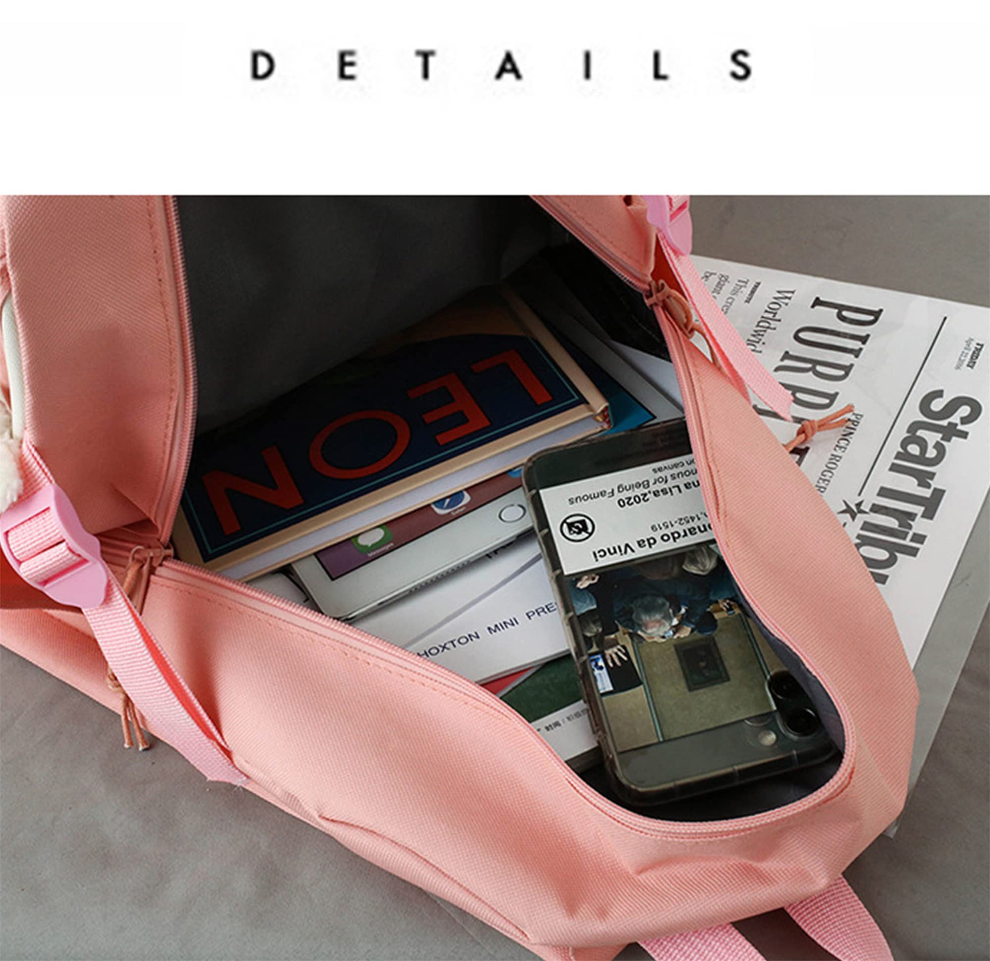 5Pcs Accessories Backpack with Pin & Set Cute Backpack Kawaii Backpack School Bags for Teen Girl