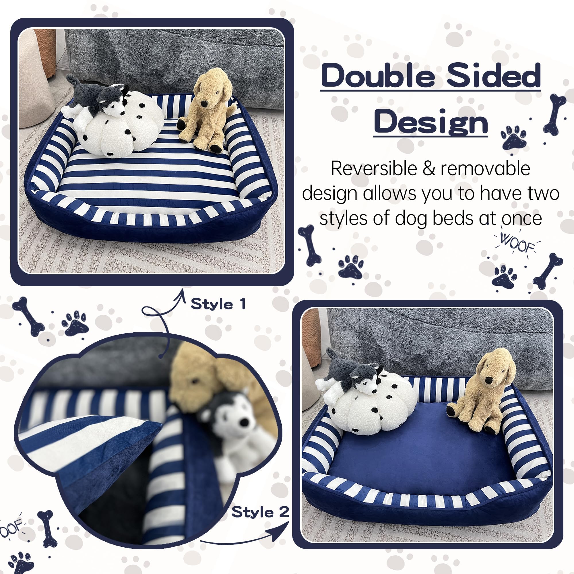 LinkRomat Dog Beds Large Sized Dog with Cushion, Extra Large Dog Bed Removable Washable & Waterproof Dog Bed, Indestructible Chew Proof Dog Bed Suit Medium & Large Dog, M, 35" L X 27" W X 6" Th