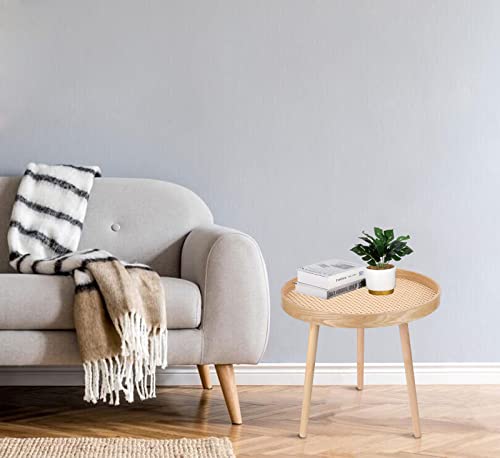 Round Coffee Table Set of 2, Natural Boho Coffee Table, Small Mid Century Modern Rattan Coffee Table, Boho Side Table End Tables for Living Room Bedroom Office Balcony
