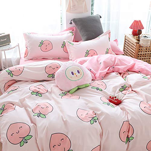 Erosebridal 5 Pieces Peach Bedding Set: Duvet Cover+Bed Sheets (Twin Size)