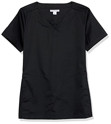 Amazon Essentials Women's Classic Fit Split Neck Crew Scrub Top (Available in Plus Size), Black, Large