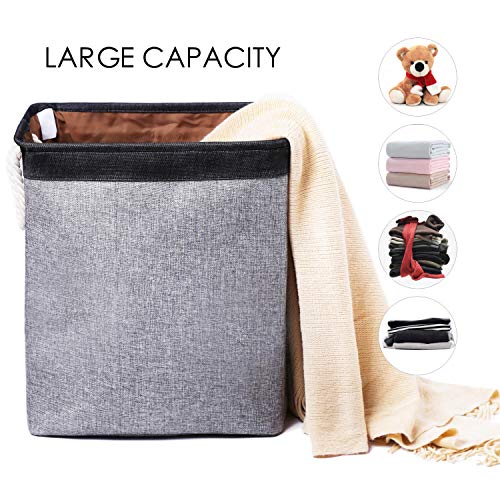 JYHJ Laundry Hamper with Handles Hampers for Laundry Foldable Fabric Laundry Basket Built-in Lining with Detachable Brackets for Bathroom Clothing Washing Storage, Grey