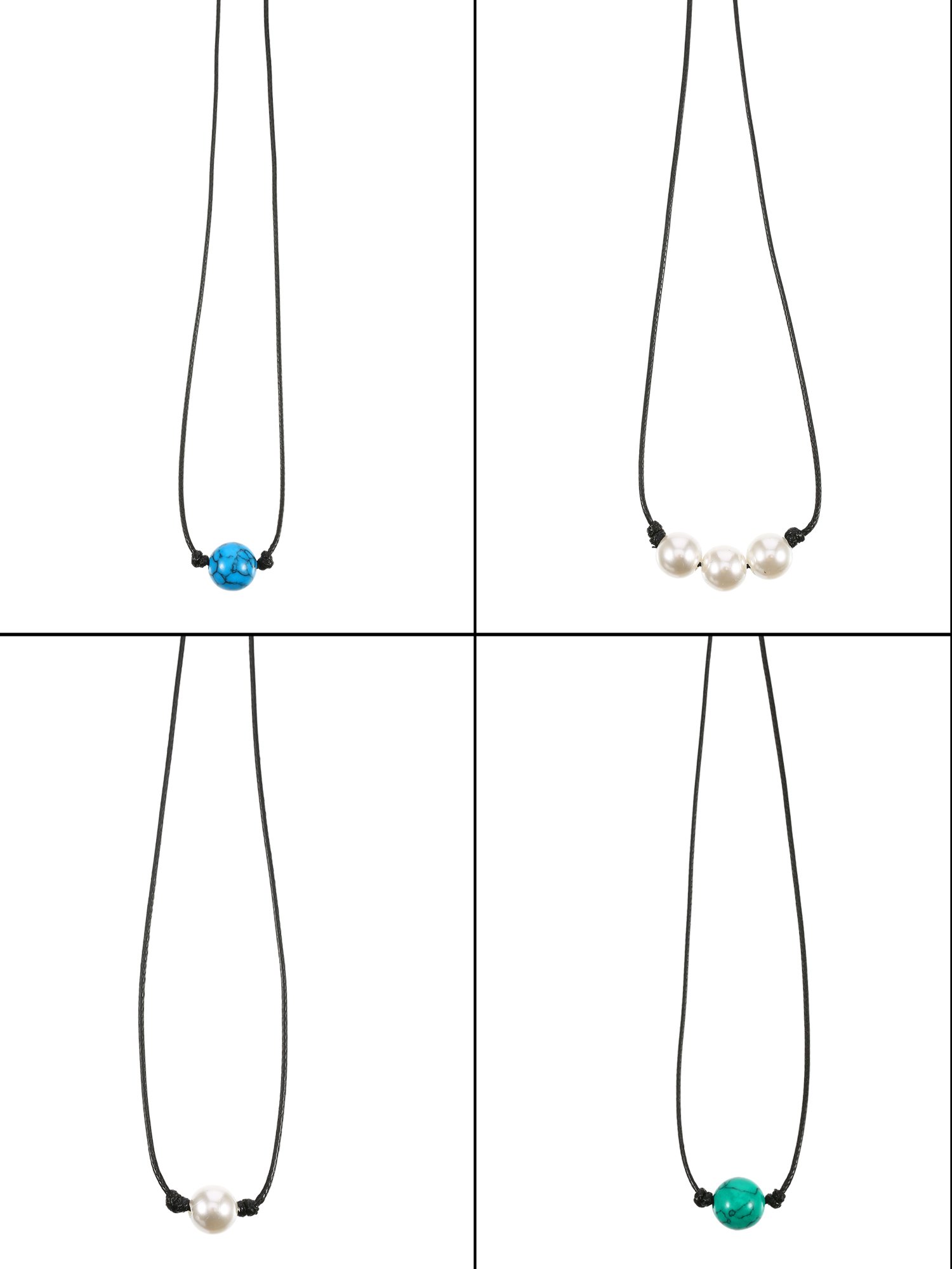 4 Pieces Beads Choker Necklace Include White Crystal Necklace Shell Choker Turquoise Rice Bead Necklace White Rice Bead Choker Necklace (Pearl and Turquoise)