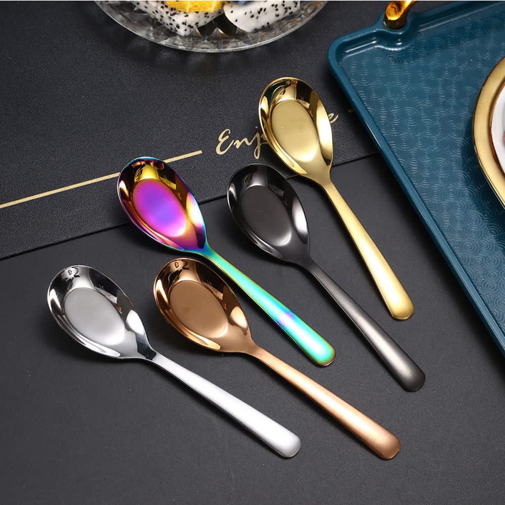 5 PCS Soup Spoon,Stainless Steel Spoon, Mirror Finish Spoons,Kitchen Serving Spoons ,Dessert Spoon,Coffee spoon,Ice Cream Spoons for Soup Rice Tea Milk Coffee Dessert(Golden)