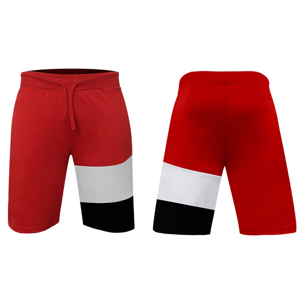 acelyn Men Casual Color Block 2 Pieces Short Set Short Sleeve Hoodies and Shorts Running Jogger Summer Sweatsuits Red Black 2XL