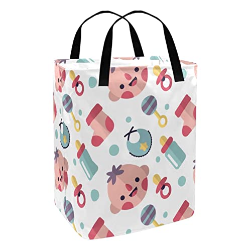 Baby and Bottle Toyes Sock Print Collapsible Laundry Hamper, 60L Waterproof Laundry Baskets Washing Bin Clothes Toys Storage for Dorm Bathroom Bedroom