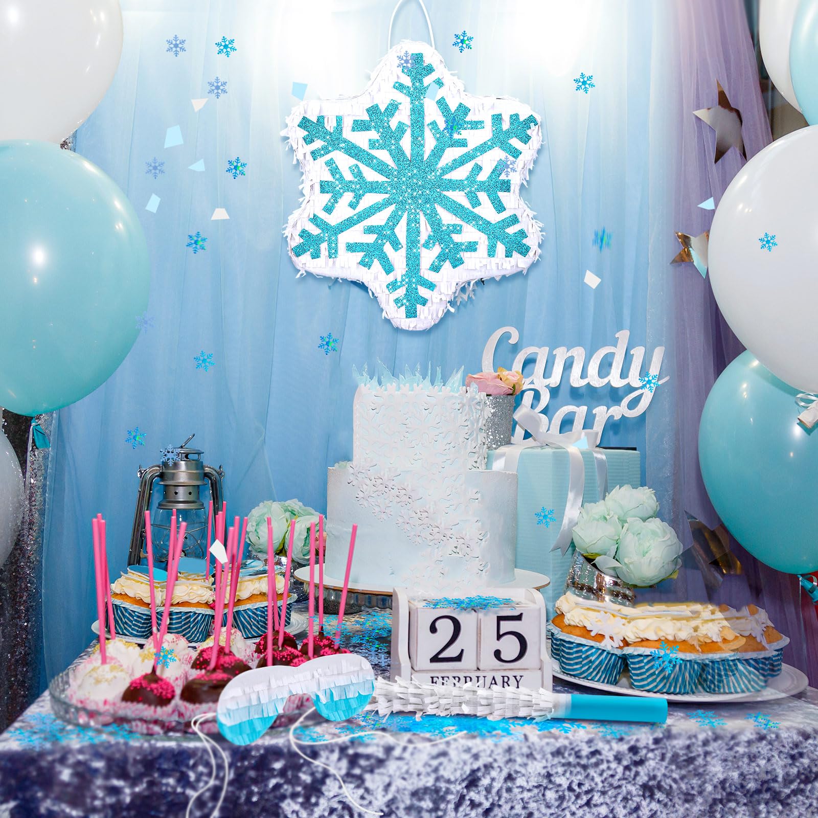 Deekin Snowflake Piñata Christmas Winter Piñata Pull String Blue Snowflake Decors for Winter Theme Party Birthday Party Game Supply for Christmas Party Decorations
