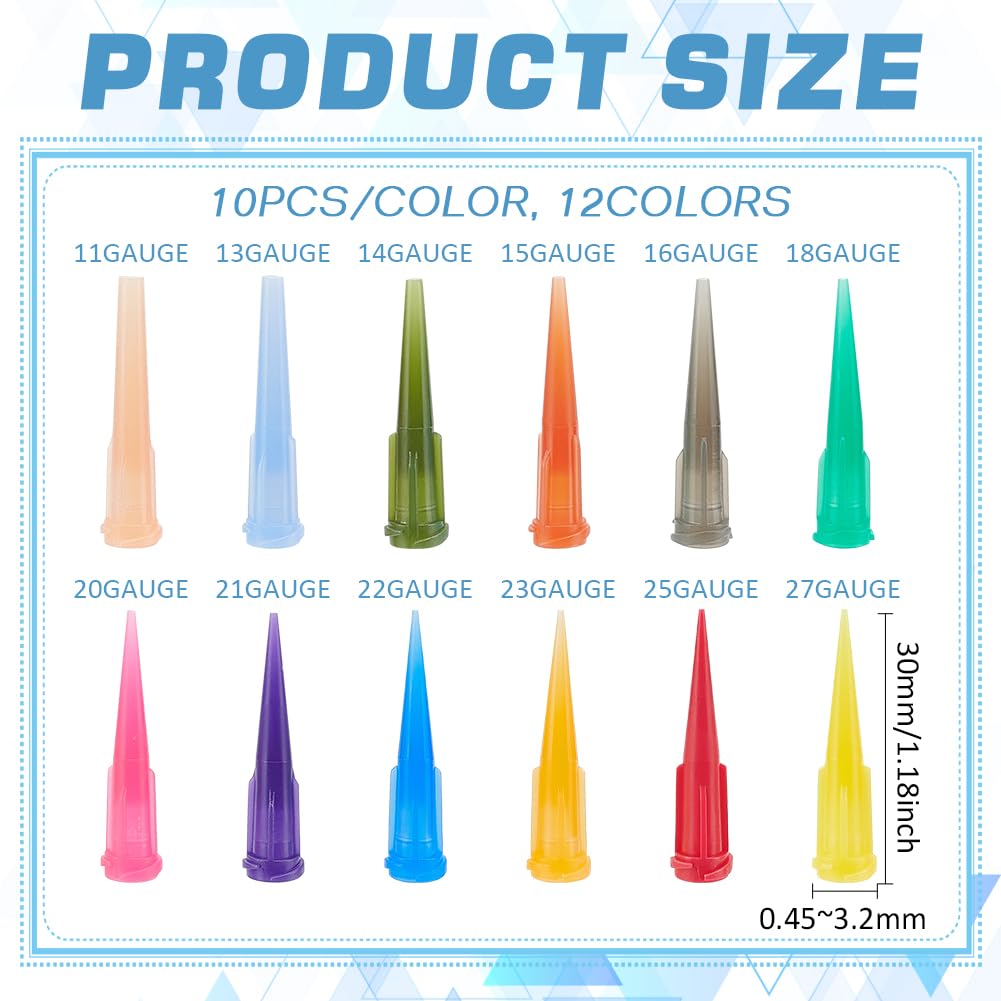 BENECREAT 120Pcs Blunt Plastic Tapered Tip Plastic Dispensing Needle Tips with 12 Mixed Size for Refilling Glue Fluid Precisely(12GA/13GA/14GA/15GA/16GA/18GA/20GA/21GA/22GA/23GA/25GA/27GA)