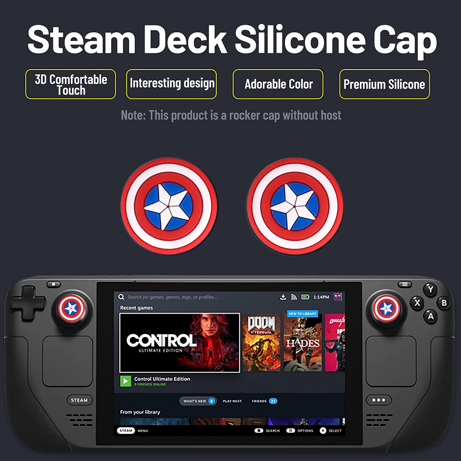 4Pcs Thumb Grips Caps for Steam Deck, Game Console Silicone Analog Stick Protection Cover, Fantastic Non-Slip Controllers Game Remote Joystick Cap Compatible with Steam Deck PS5, PS4