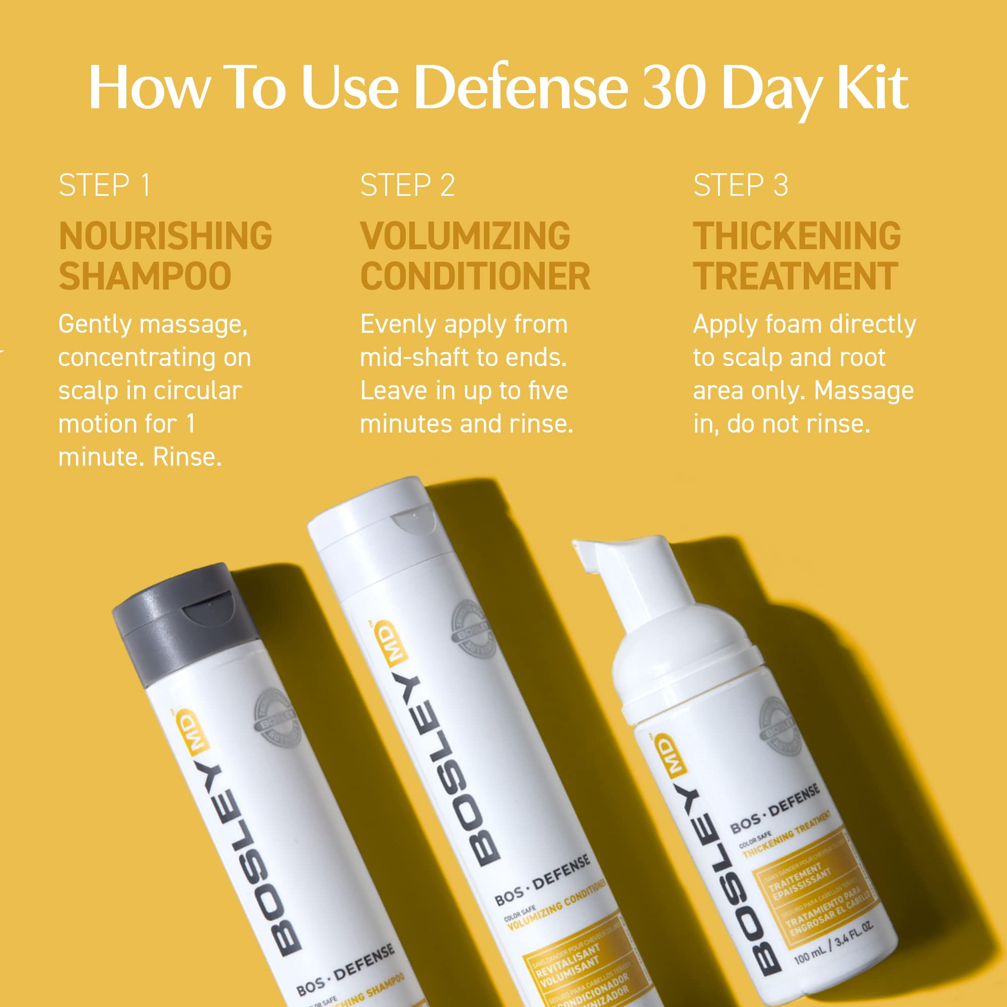 BosleyMD BosDefense Nourishing Shampoo for Light Thinning Hair (Color Safe), 33.8 fl oz.