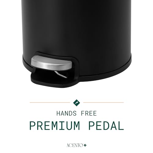 ACENTO Round Soft-Close Step On Bathroom Wastebin, 1.3 Gallon Trash Can with Premium Pedal and Bamboo lid (Matte Black and Natural Bamboo)