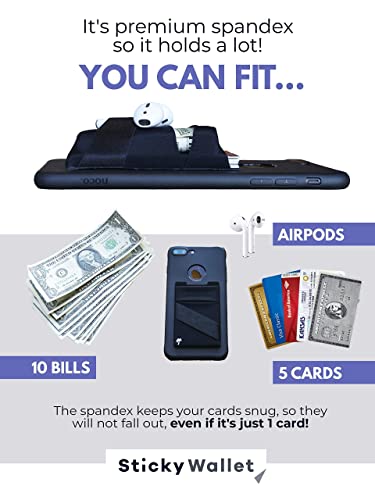 LIFESTYLE DESIGNS The StickyWallet β Premium Spandex Stick-on Phone Wallet Card Holder for any Case β Unique Double Pocket Design + Finger Strap (1 Pack)