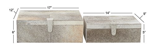 Deco 79 Leather Handmade Box with Hinged Lid, Set of 2 17", 14"W, Gray