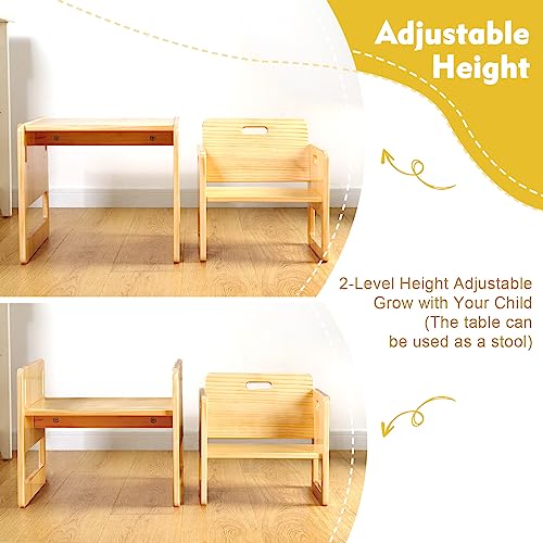 FUNLIO Montessori Weaning Table and Chair Set for Toddlers Age 1-3, Height Adjustable Toddler Table and Chair Set, Cube Kids Table Chair for Reading/Eating/Playing, Easy to Assemble, CPC Certified