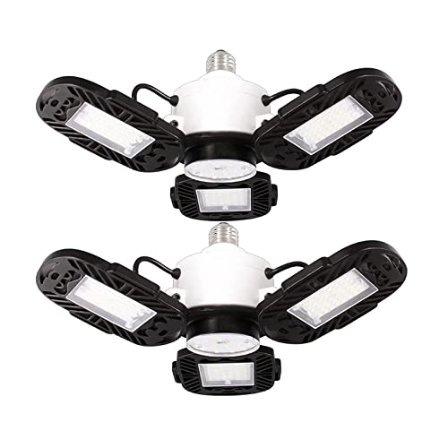 OOOLED LED Garage Lights 2 Pack, 100W Garage Light, Deformable LED Garage Ceiling Lights Supporting E26/E27 Base, 12500LM 6500K Cold White, LED Lights for Garage, Warehouse, Workshop, Basement