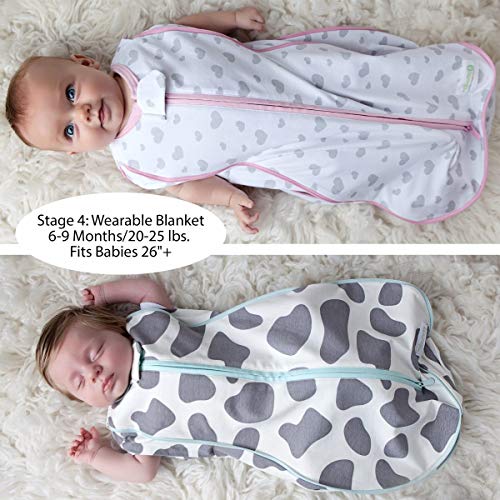Woombie Grow with Me Baby Swaddle, Convertible Swaddle Fits Babies 0-9 Months, Expands to Wearable Blanket for Babies up to 18 Months, Stardust Grey Elephant