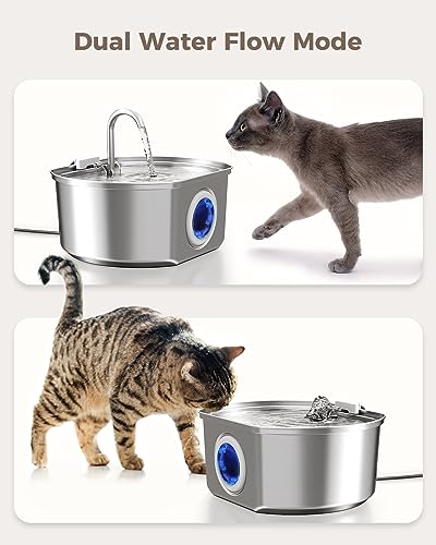 Cat Water Fountain Stainless Steel: 3.2L/108oz Large Automatic Quiet Pet Water Fountain - Dog Water Dispenser with Water Level Window - Multiple Pets - 4 Filter Replacement