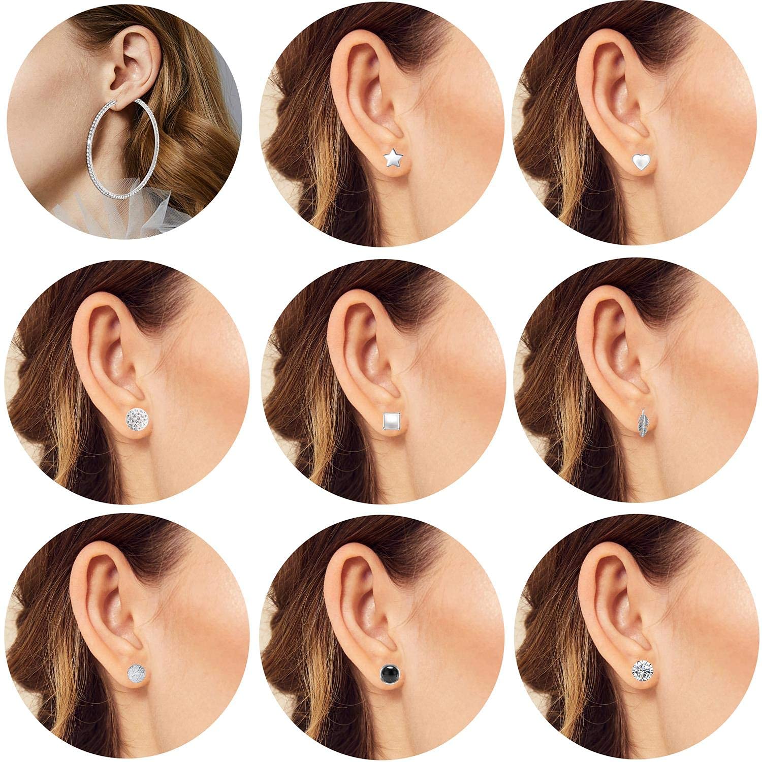 39 Pairs Assorted Multiple Stud Earrings set for Women Girls Simple Hoop earring set Cute Earrings Card Pack