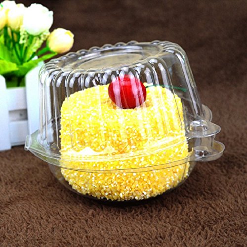 Hewnda 100 Pack Plastic Single Individual Cupcake Muffin Dome Holders Cases Boxes Cups Pods,Great for parties or cake/muffin sales