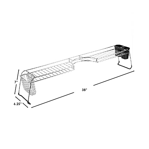 Home Basics Over Sink Shelf, (Chrome) Steel Over The Kitchen Sink Organizer for Soap, Sponges, Scrubbers, and More | with Cutlery Holder