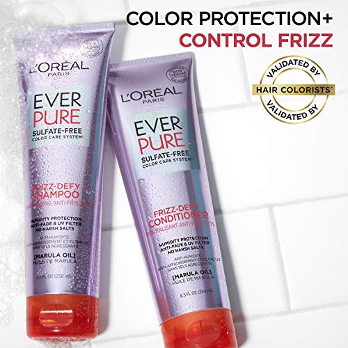 L’Oréal Paris Hair Care EverPure Sulfate Free Frizz Defy Shampoo, with Marula Oil, 2 Count (8.5 Fl; Oz each) (Packaging May Vary)