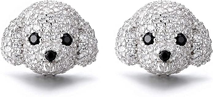 3Ct Round Cut Cubic Zirconia Poodle Puppy Women's Dog Sterling Silver Stud Earrings