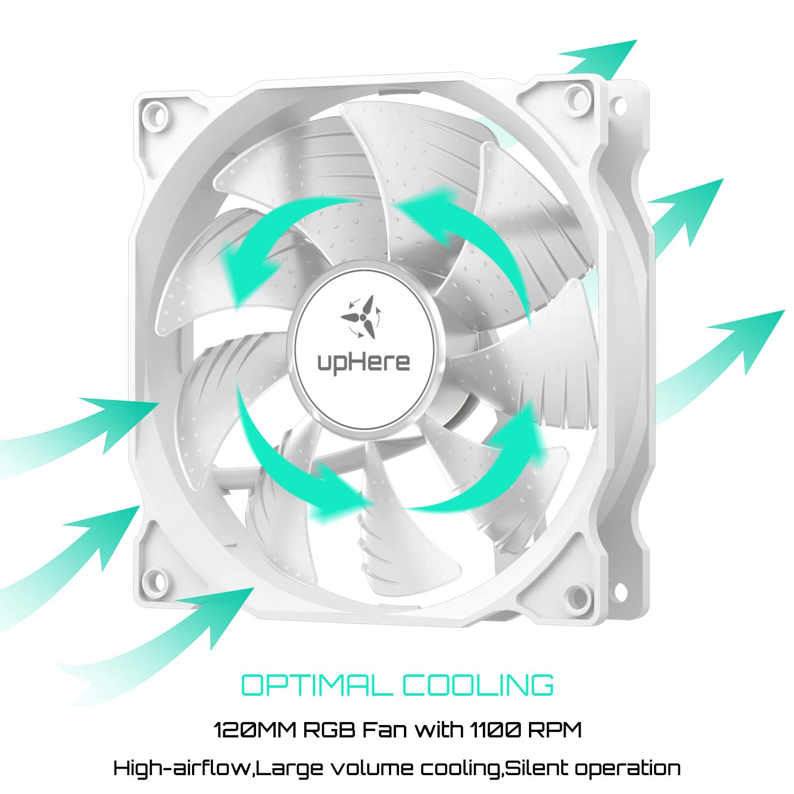 upHere 120mm RGB Case Fan,Quiet Edition High Airflow Adjustable Color LED Case Fan for PC Cases, CPU Coolers,Radiators System,5-Pack,White Edition/C806-5