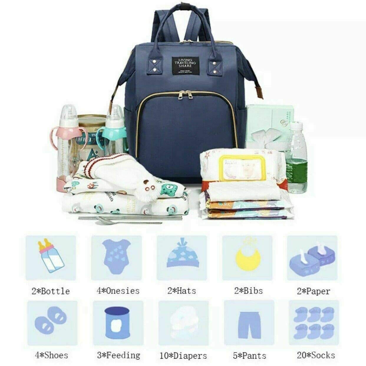 Magik Baby Bag Large Capacity Diaper Bag Multi-Function Waterproof Backpack Nappy (Blue)
