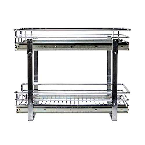 Household Essentials Glidez Slide Out Cabinet Organizer, 14.5β Wide, Durable Chrome-Plated Steel Frame, Dual Baskets and Smooth Glides, Heavy-Duty and Space-Optimizing, Simple Assembly and Installation, Chrome