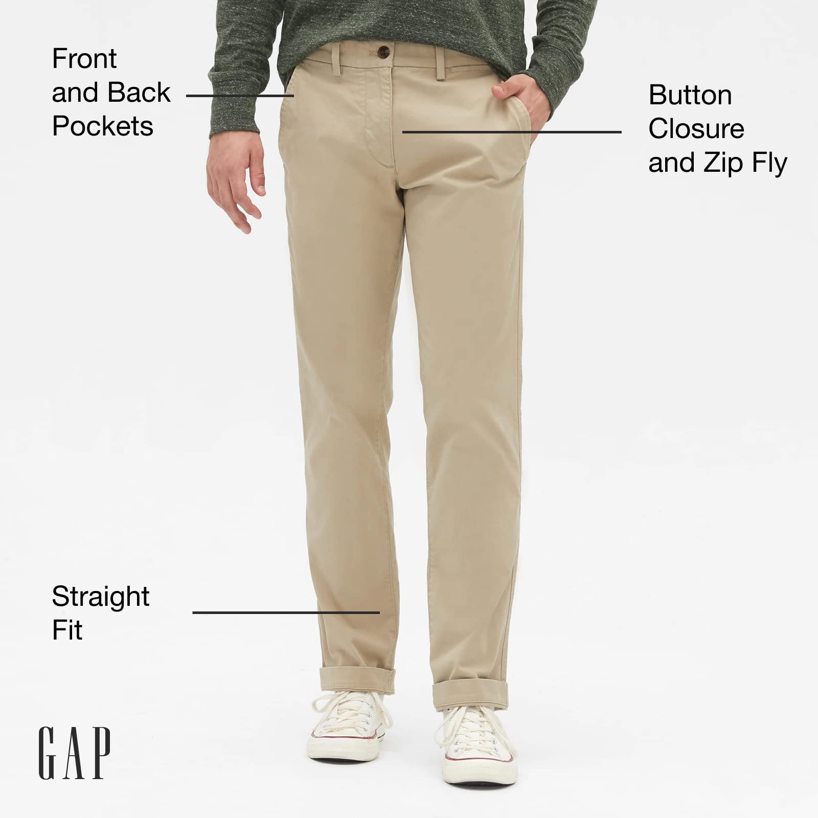 GAP Mens Essential Straight Fit Khakis, Palomino Brown Global, 36W x 32L US