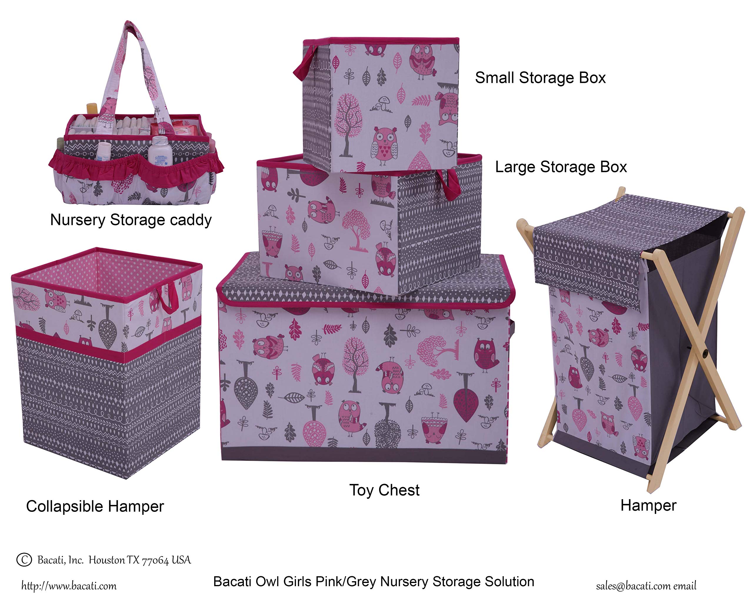 Bacati - Owls Pink/Grey Girls Cotton 3 Pc Full/Queen Comforter Set, Grey/Pink