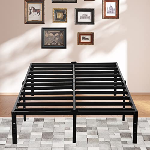 LIJQCI King Size Bed Frame, 18 Inch King Bed Frame No Box Spring Needed, Metal Platform Heavy Duty Mattress Foundation Steel Slat Support 3000 lbs, Easy Assemble, Non Slip, Noise Free, Black
