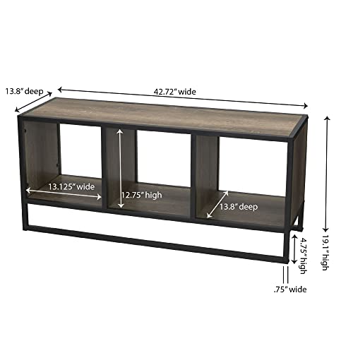 Household Essentials Jamestown TV Stand Coffee Table with Square Cube Storage Compartments Ashwood Rustic Wood Grain and Black Metal
