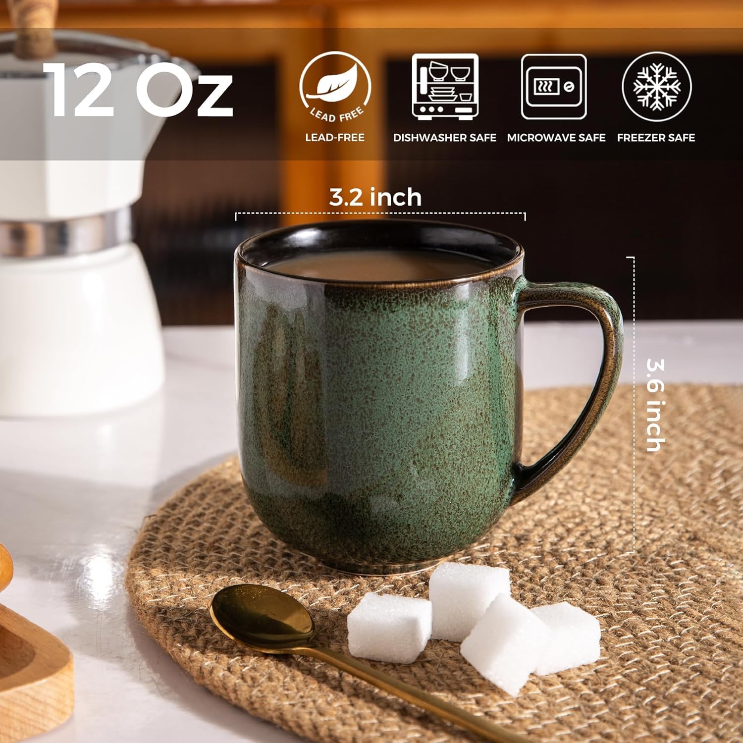 LERATIO 12OZ Ceramic Coffee Mugs Set of 4, Large Porcelain Coffee Cups With Large Handle For Latte,Cappuccino,Milk,Cocoa,|Dishwasher&Microwave Safe Mug Sets,Ideal for Man,Woman,Dad, Mom