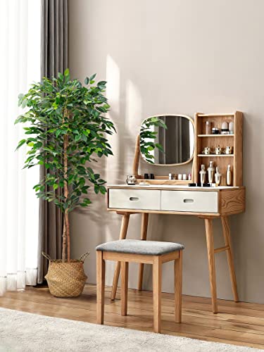 Aphighjoy Faux Plants Artificial Ficus Trees Eucalyptus Trees with Silk Leaves Fake Moss and Sturdy Nursery Pot, Fake Plants for Office Home Decor (5Ft - 1Pack, Upgraded Ficus Tree)