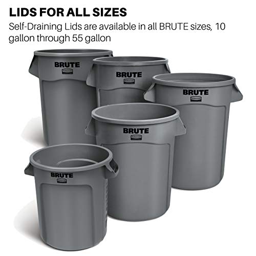 Rubbermaid Commercial Products BRUTE Heavy-Duty Trash/Garbage Can Lid, White, Compatible with 55-Gallon BRUTE Container, Pack of 3