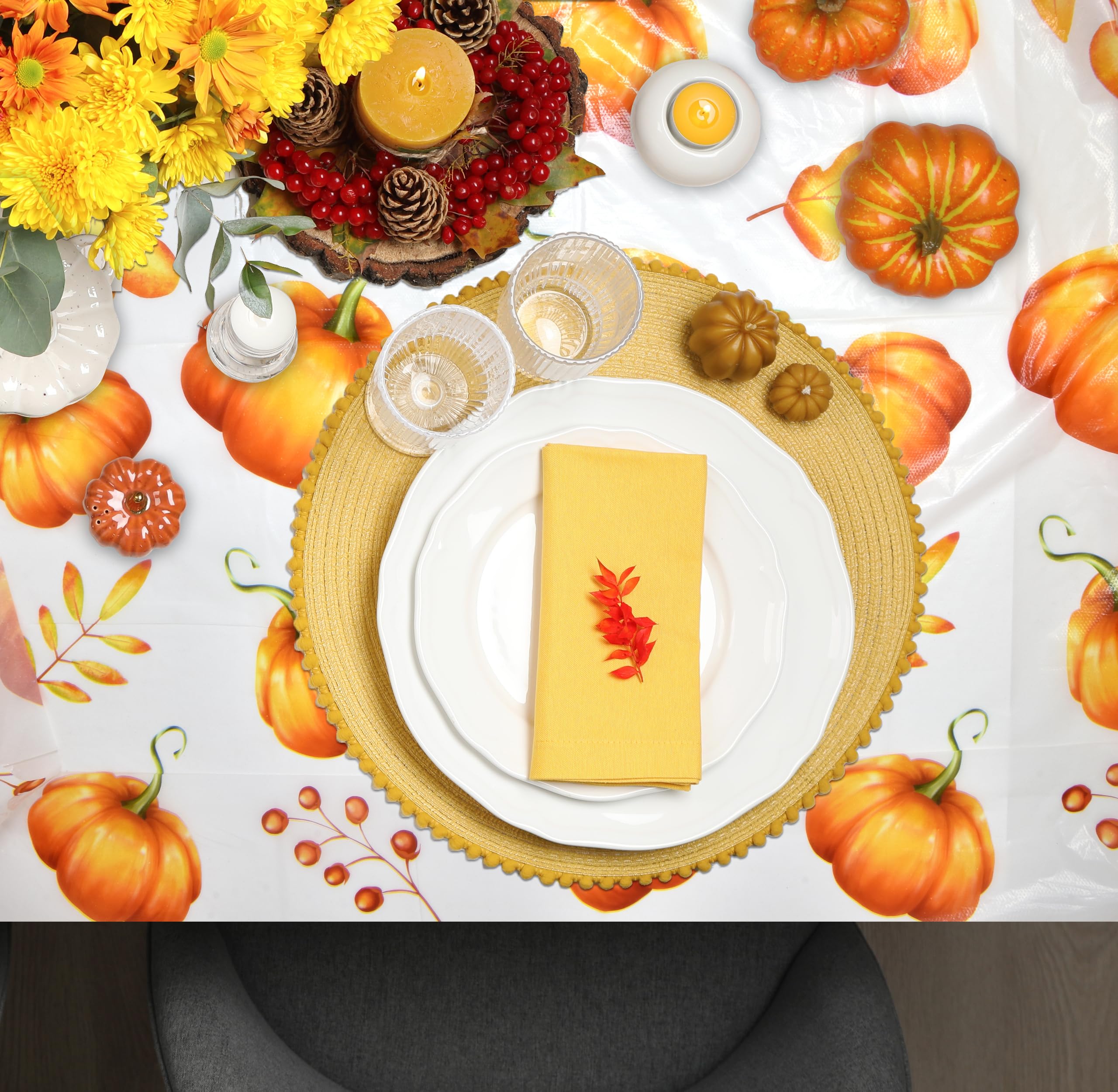 Gift Boutique 6 Disposable Thanksgiving Pumpkin Tablecloths 54" X 108" Rectangle Fall Harvest Autumn Leaves Plastic Table Cover Party Supplies Decor