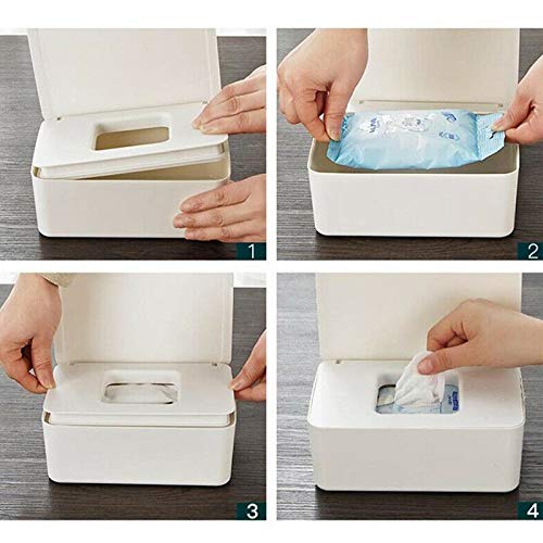 wastreake Wipes Dispenser Holder, Dustproof Tissue Storage Box Case Wet Wipes Dispenser Holder with Lid for Home Office Desk (White)