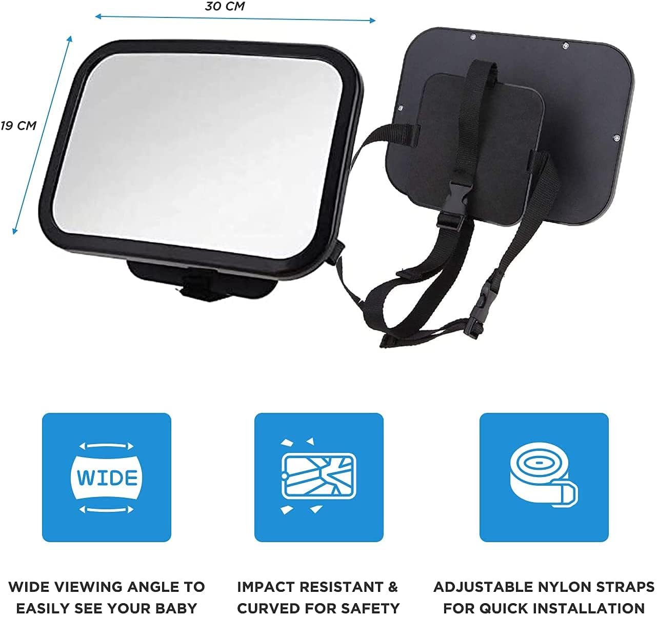 Dorart Rear Facing Baby View Mirror for Child Safety Car Seat - Crystal Clear Reflection via Crash-tested & Shatterproof Convex Mirror