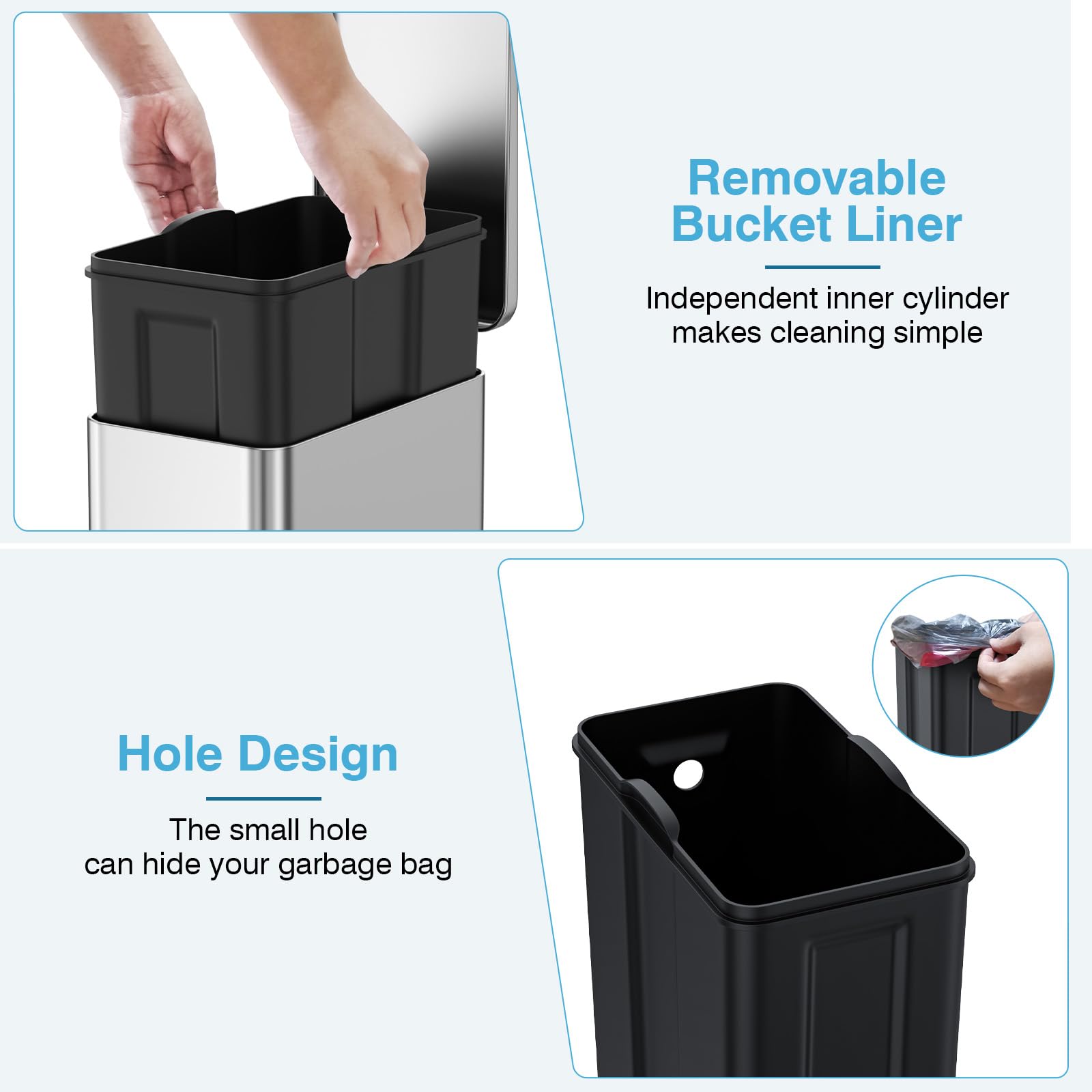 BETHEBEST Bathroom Trash Can with Lid,2.6 Gallon Stainless Steel Trash Can with Removable Wastebasket for Bedrom,Office(Silver)