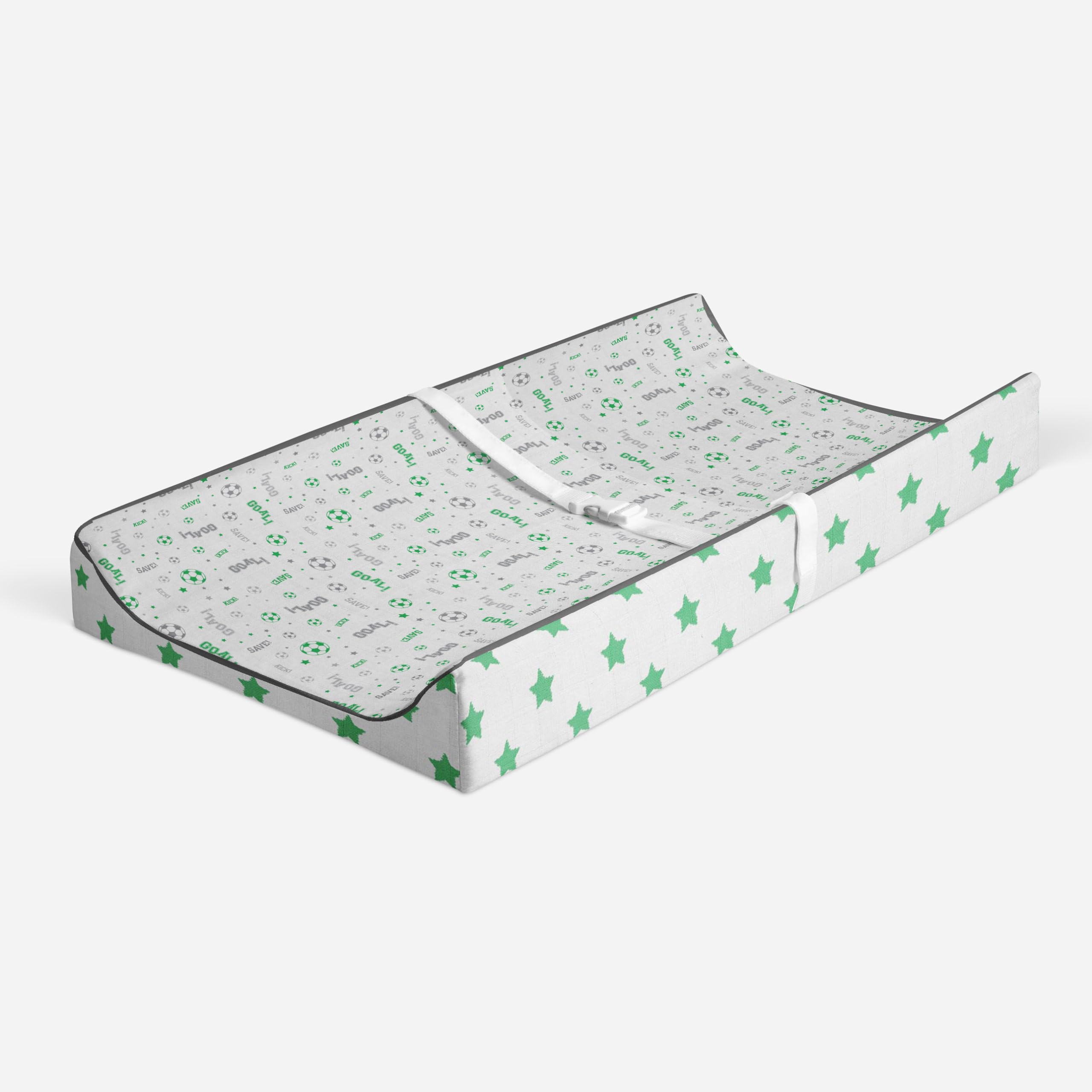 Bacati Soccerball Green/Grey Muslin Quilted Changing Pad Cover