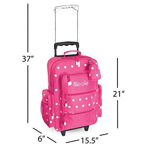 Lillian Vernon Personalized Rolling Luggage for Kids β Pink Polka Dot Design, 6β x 15.5" x 23"H