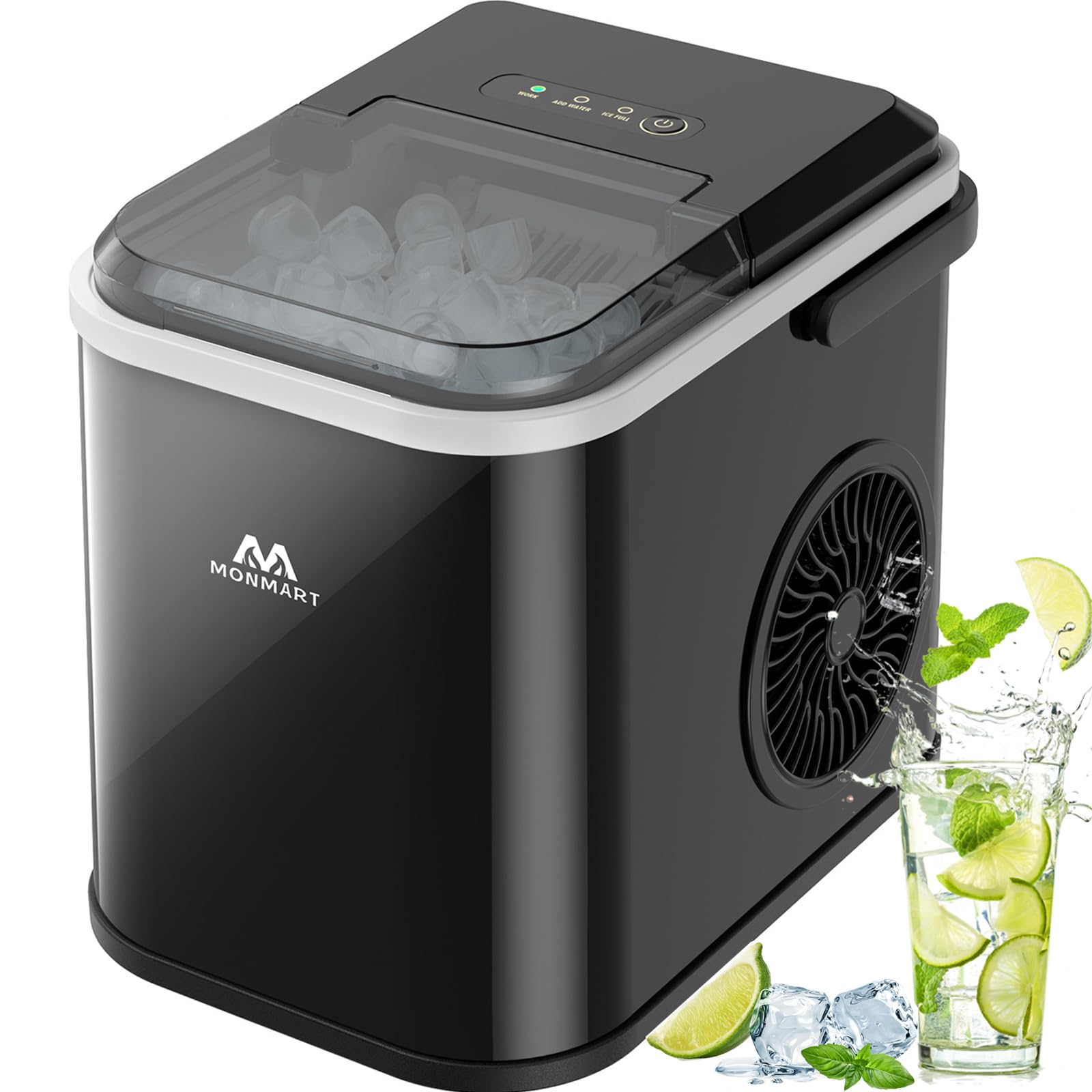 Ice Maker Countertop, Portable Ice Maker Machine with Handle, 26.5lbs/24Hrs, 8 Cubes in 6 Mins, Self-Cleaning Ice Makers for Home/Kitchen/Office/Bar