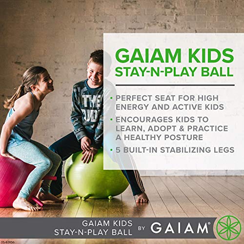 Gaiam Kids Stay-N-Play Children's Balance Ball - Flexible School Chair Active Classroom Desk Alternative Seating | Built-In Stay-Put Soft Stability Legs, Includes Air Pump, 52cm, Grey