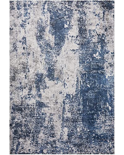 Area Rug Living Room Rugs: 5x7 Large Soft Indoor Carpet Modern Abstract Decor Rug with Non Slip Rubber Backing for Under Dining Table Nursery Home Office Bedroom Blue