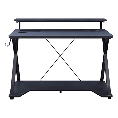 OSP Home Furnishings Checkpoint Ghost Battlestation Gaming Desk with RGB LED Lights, Black